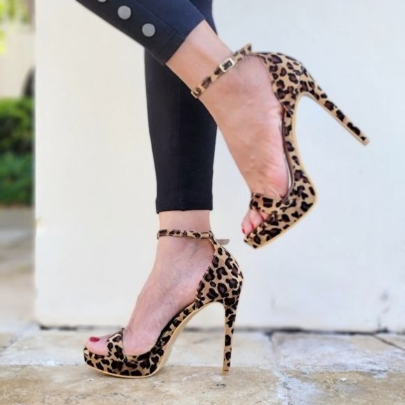 Shoes | Leopard Open Toe Ankle Strap Platform High Heel Dress Sandals ...